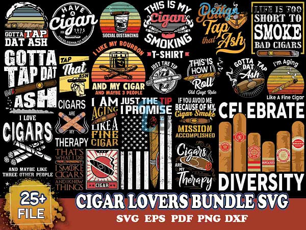 25 Designs Cigar Lovers Bundle Svg, Cigar Svg, Cigar Lovers ...